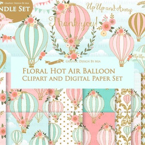 Air Balloon, Hot Air Balloon, Floral, Air Balloon Digital, Glitter Gold ...