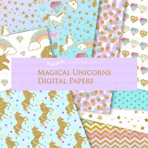 Magical Unicorns, Gold Glitter Unicorns, Einhorn, Unicorn Digital ...