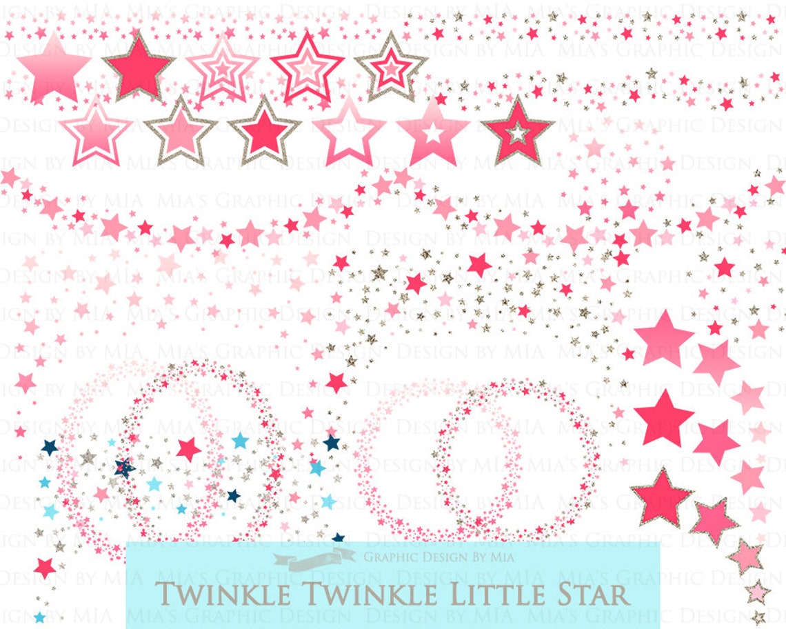 Red Blue Silver Stars Silver Glitter Star Digital Twinkle | Etsy