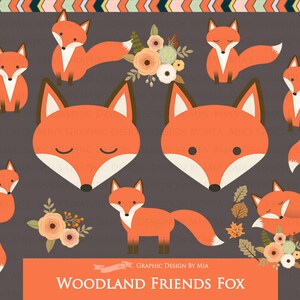 Fox Clipart, Red Fox, Woodland Friends, Fox Digital, Fox, Autumn, Fall ...