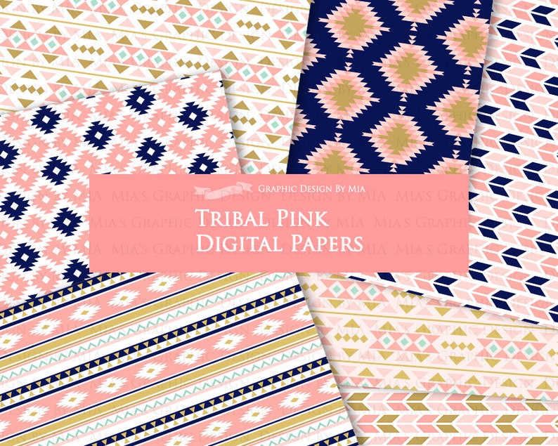 Tribal Pink Aztec Digital Paper Pack Instant Download | Etsy