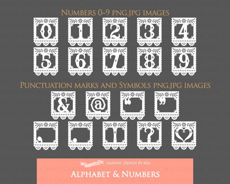 White Alphabet & Numbers, Papel Picado, Fiesta, Digital Clip Art ...