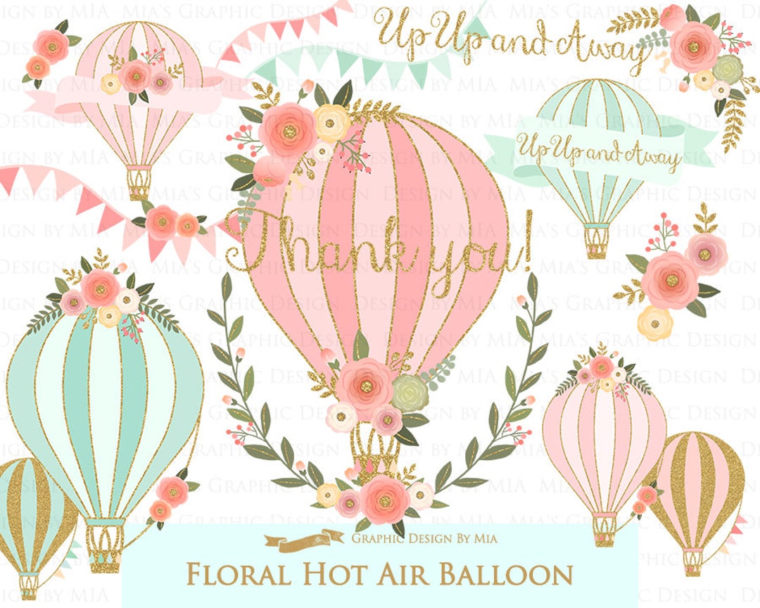 Air Balloon, Hot Air Balloon, Floral, Air Balloon Digital, Glitter Gold ...