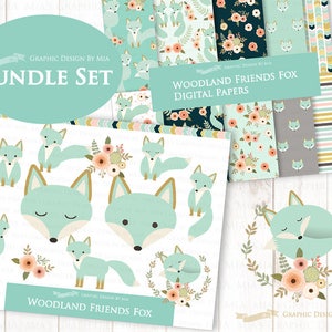 Fox Clipart, Mint Fox, Woodland Friends, Fox Digital, Fox Clip Art ...