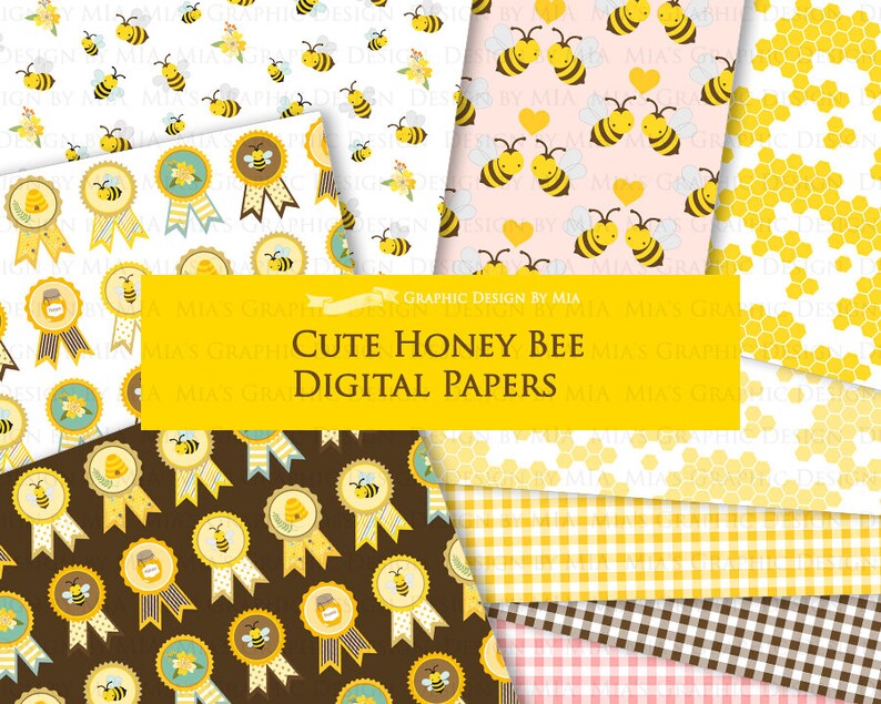 Cute Bee, Bee, Honey Bee, Beehive Digital Paper Pack - Instant Download ...
