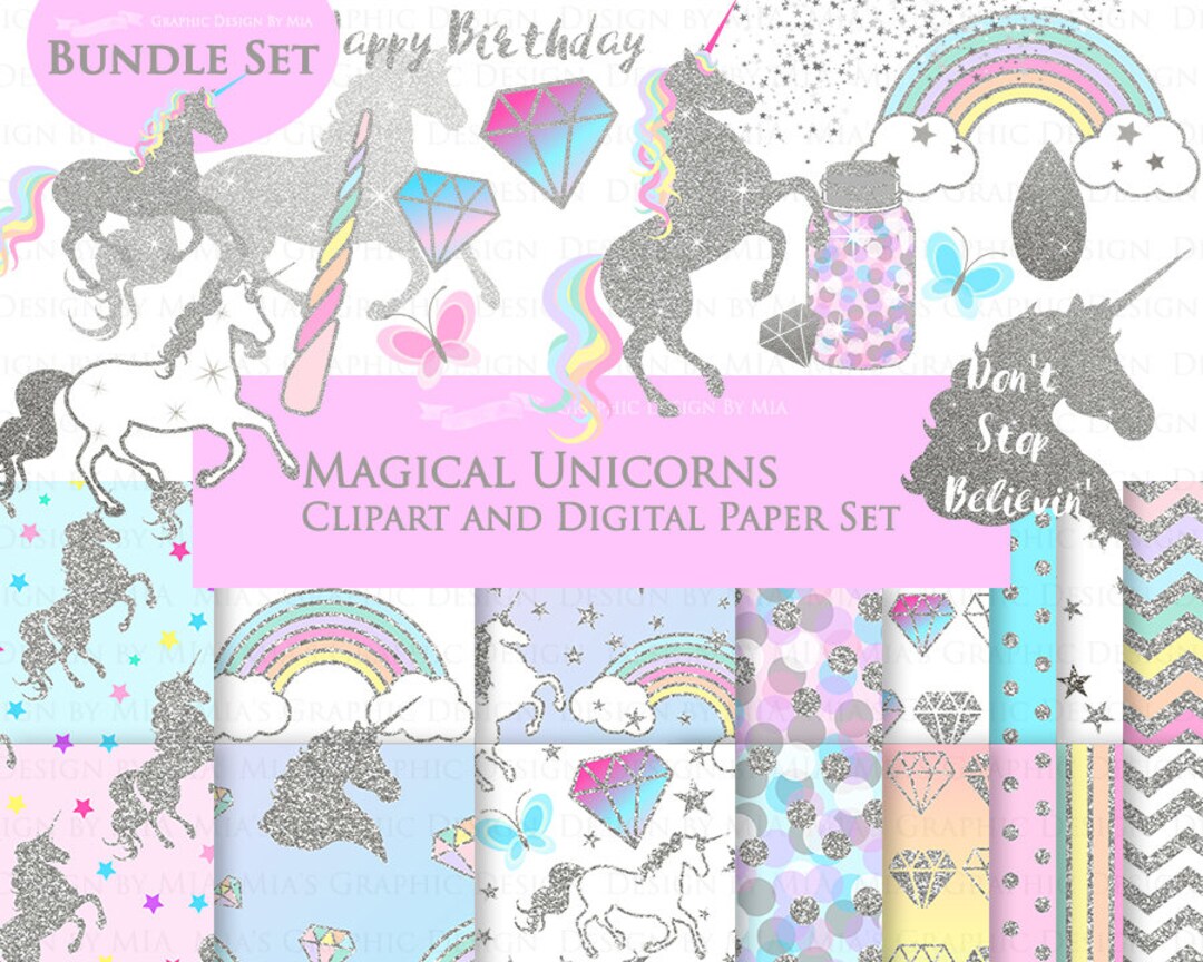 Magical Unicorns, Silver Glitter Unicorns, Einhorn, Unicorn Digital ...