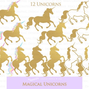 Magical Unicorns, Flat Gold Unicorns, Einhorn, Unicorn Digital, Unicorn ...