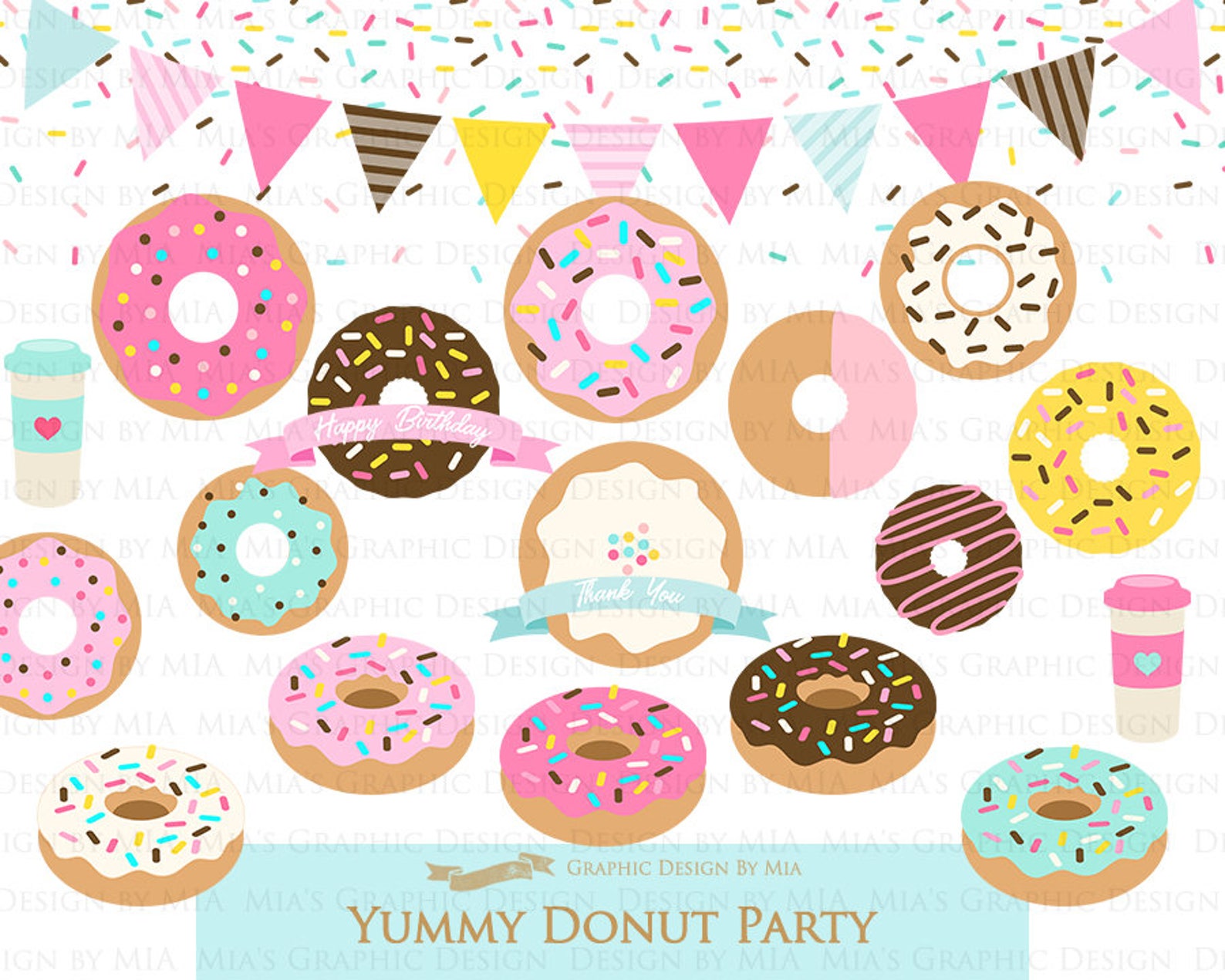 Donut, Yummy Donut Party, Doughnut, Donut Sprinkle Clip Art + Digital ...