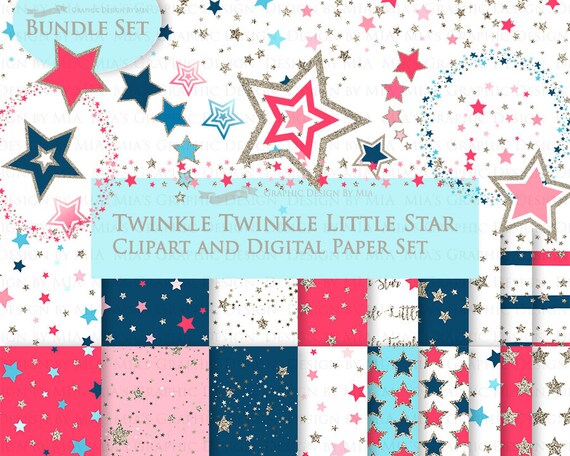 Red Blue Silver Stars Silver Glitter Star Digital Twinkle | Etsy