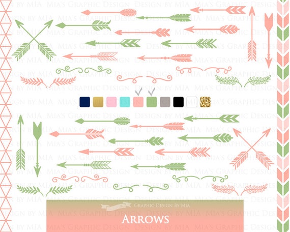 Arrows Peach & Light Green, Arrows Digital Clip Art - Instant Download ...