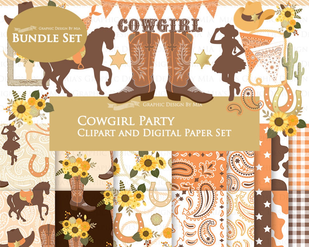 Cowgirl Clipart, Cowgirl Digital Paper, Cowgirl Digital, Cowgirl Party ...