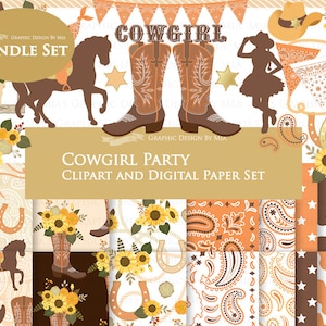 Cowgirl Clipart, Cowgirl Digital Paper, Cowgirl Digital, Cowgirl Party ...