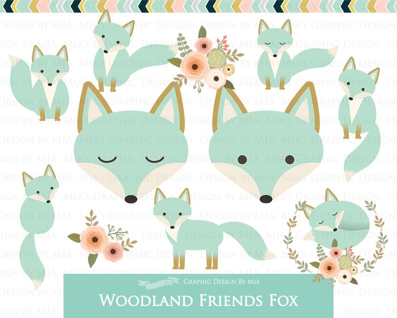 Fox Clipart, Mint Fox, Woodland Friends, Fox Digital, Fox Clip Art ...