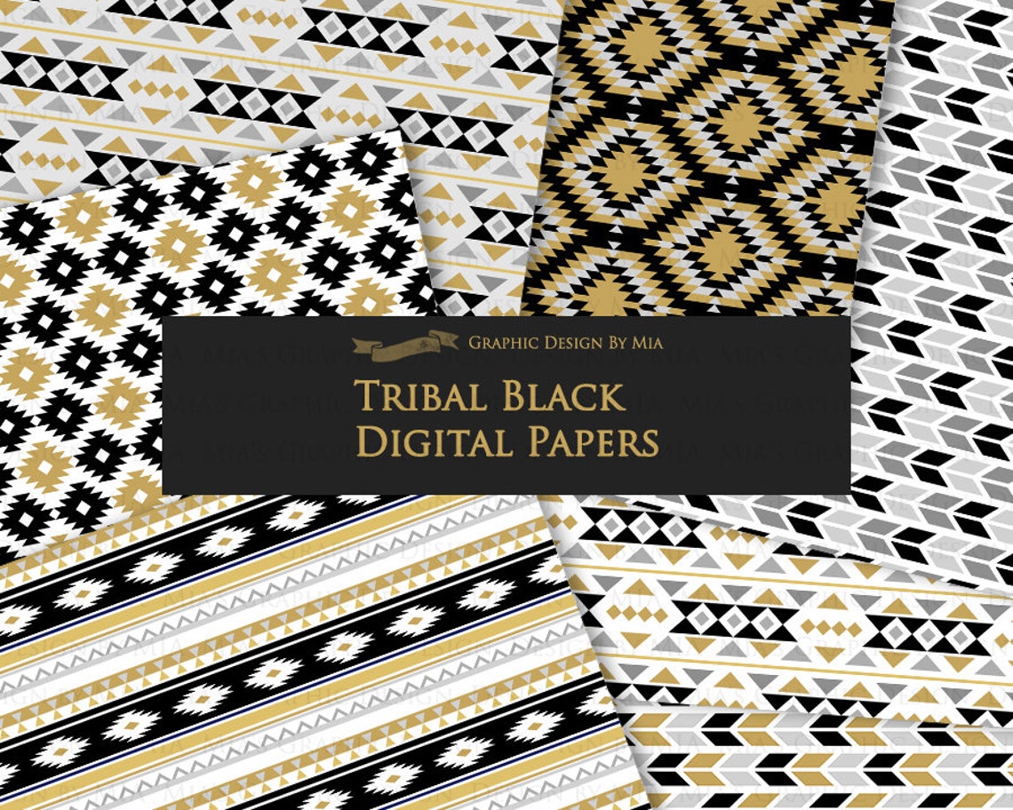 Tribal Black Flat Gold Aztec Digital Paper Pack Instant - Etsy