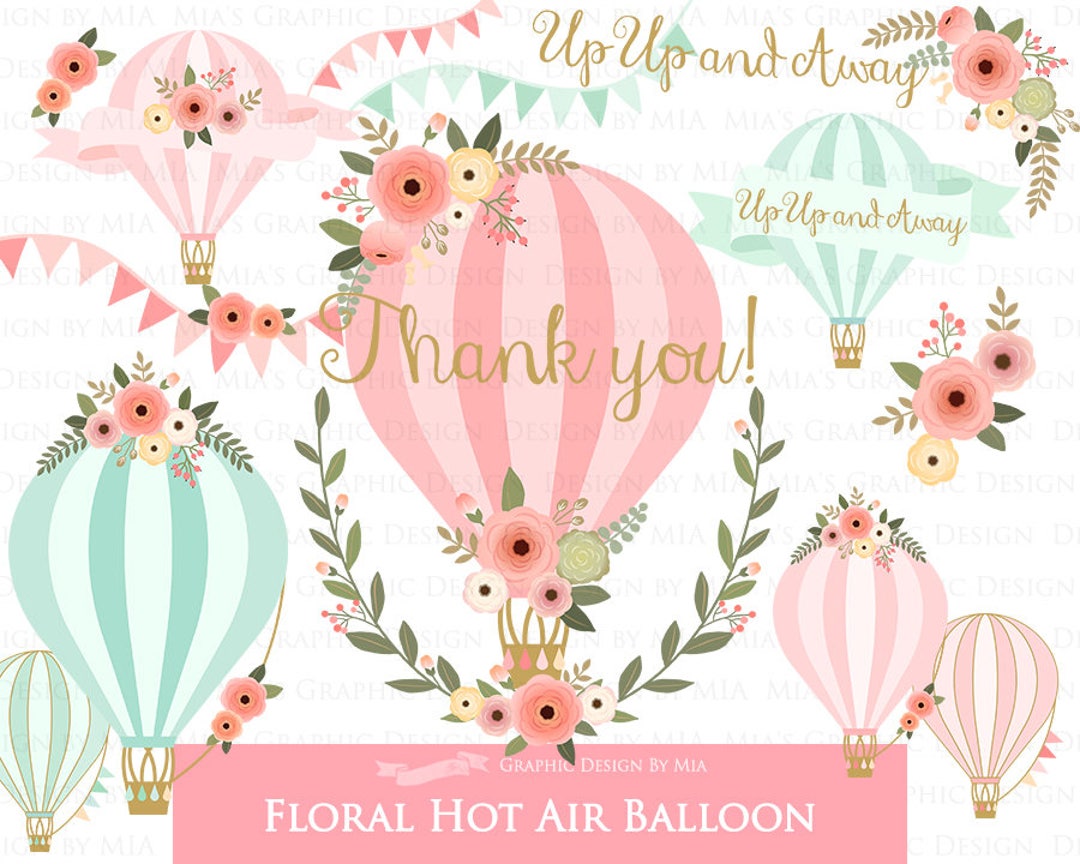 Air Balloon, Hot Air Balloon, Floral, Air Balloon Digital, Pink and ...