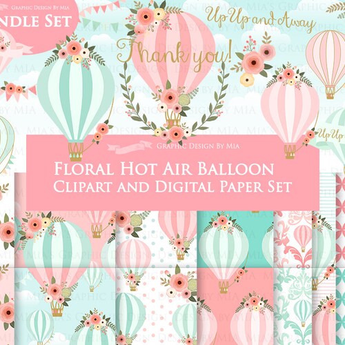 Balloon Digital Paper: hot AIR BALLOONS Digital - Etsy
