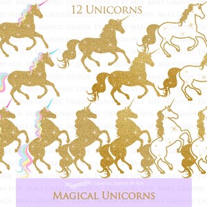 Magical Unicorns, Gold Glitter Unicorns, Einhorn, Unicorn Digital ...