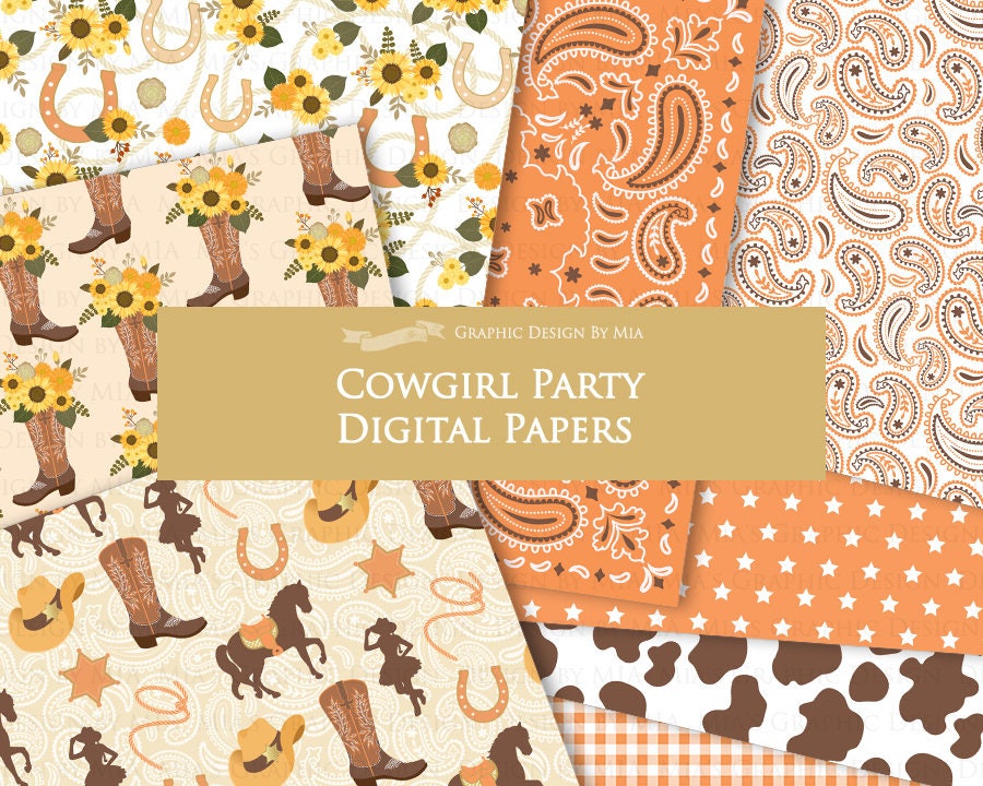 Cowgirl clipart Cowgirl Digital Paper Cowgirl Digital | Etsy