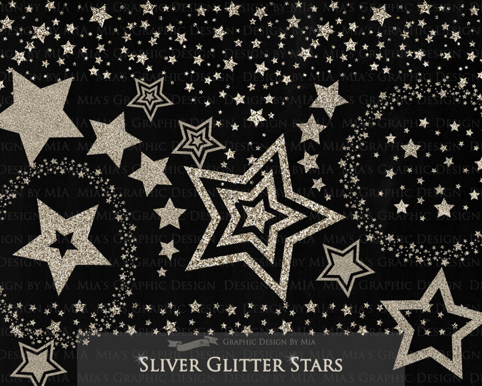 Silver Stars Silver Glitter Star Digital Stars Clip Art - Etsy