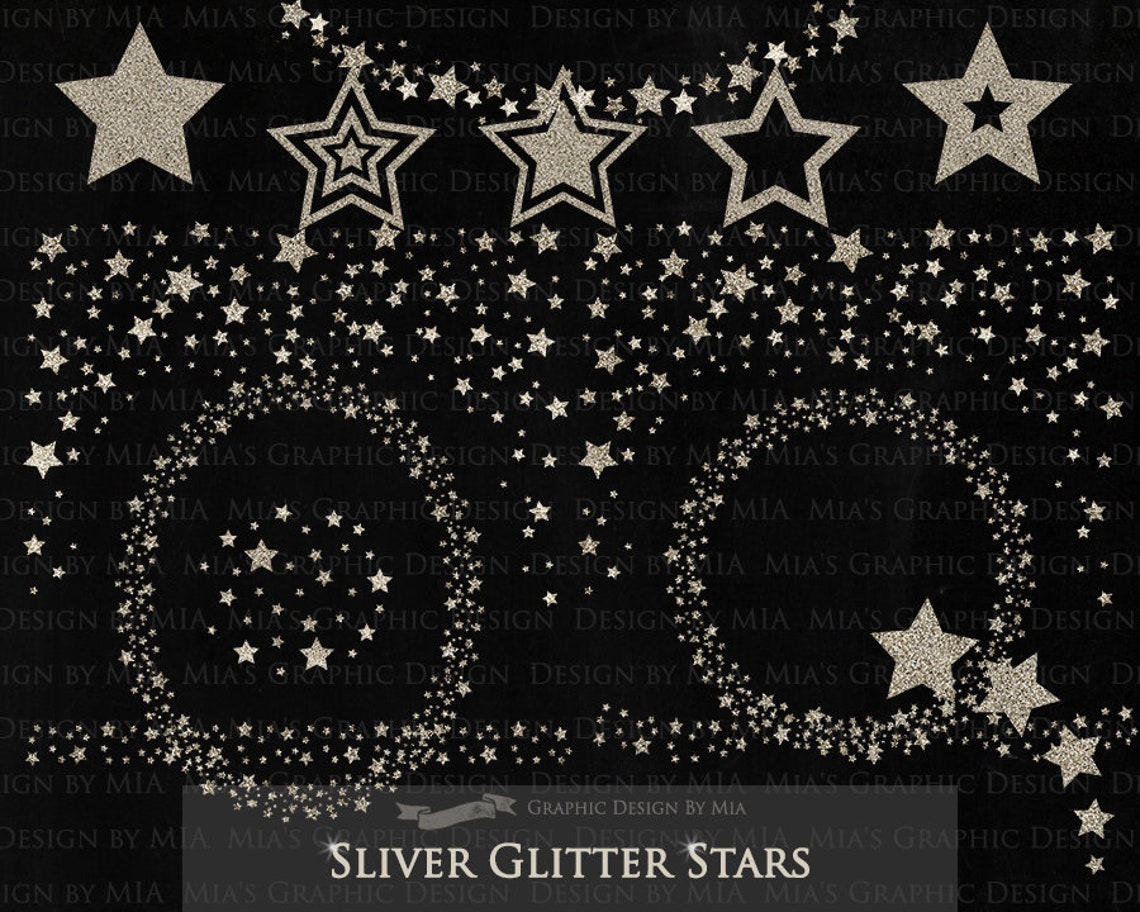 Silver Stars Silver Glitter Star Digital Stars Clip Art | Etsy