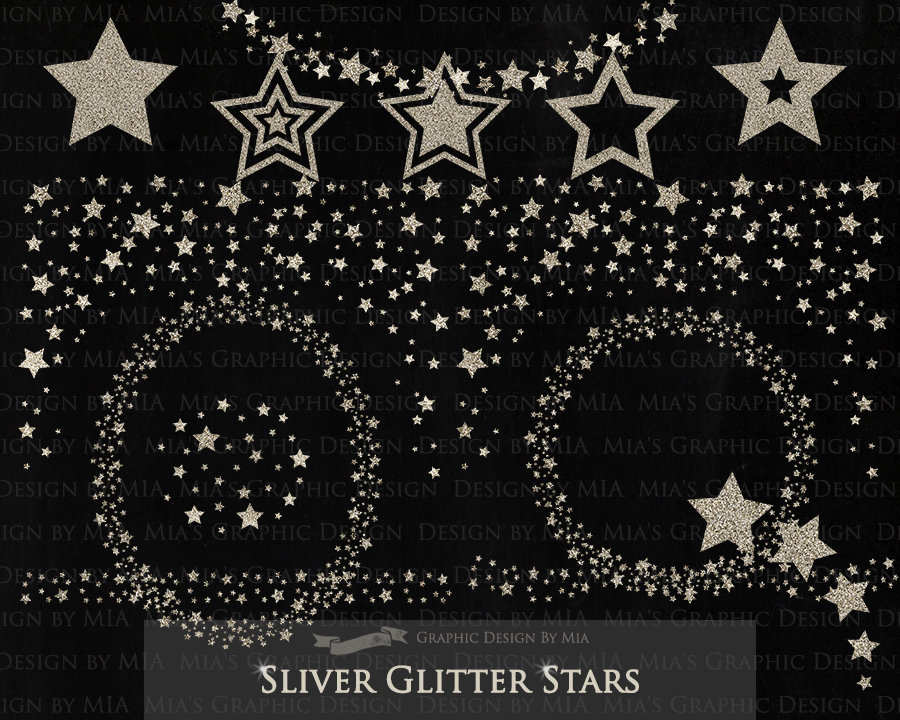 Silver Stars Silver Glitter Star Digital Stars Clip Art | Etsy