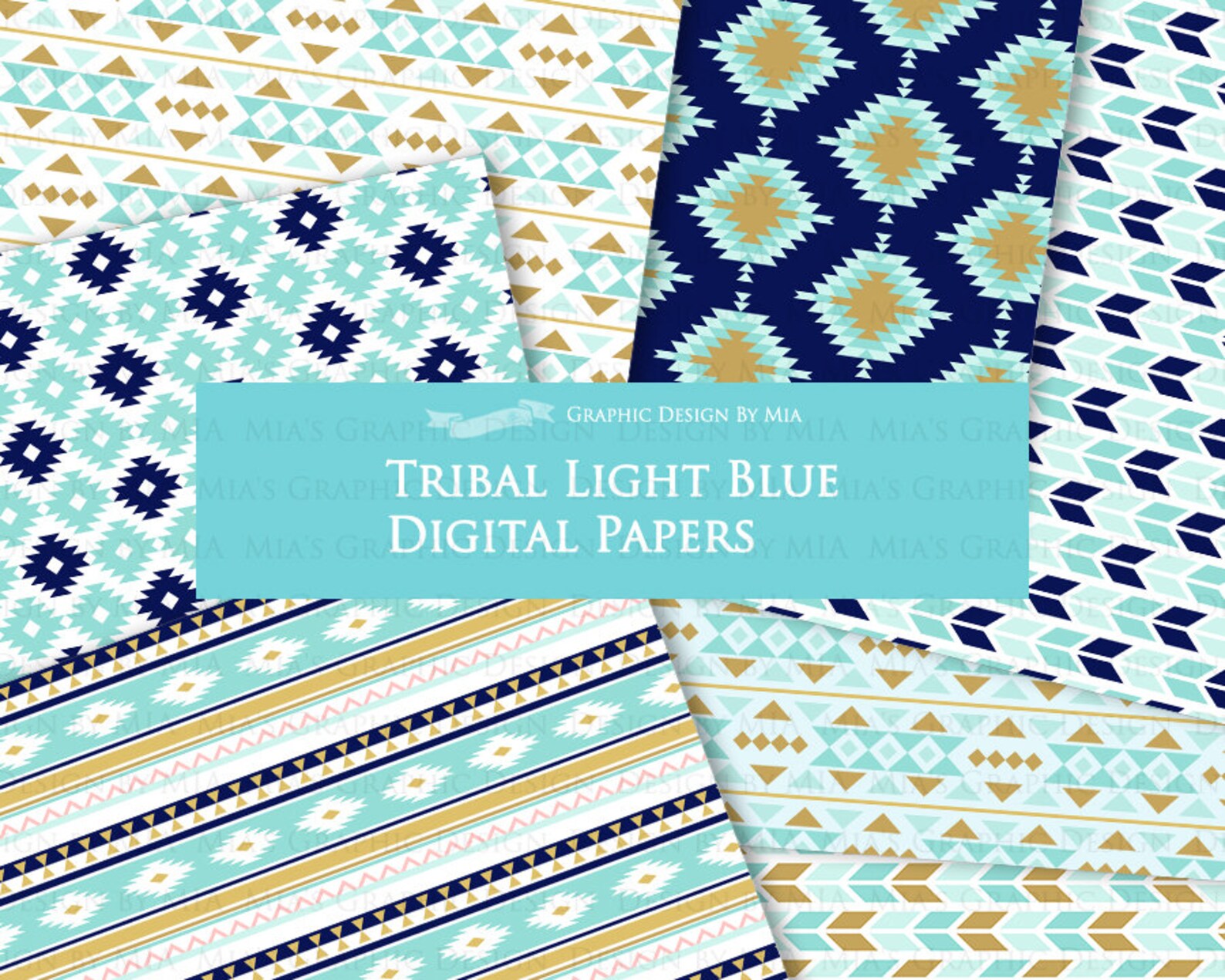 Tribal Light Blue Aztec Digital Paper Pack Instant - Etsy
