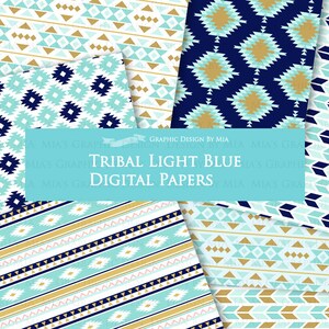 Tribal Light Blue, Aztec, Digital Paper Pack - Instant Download - DP123 ...