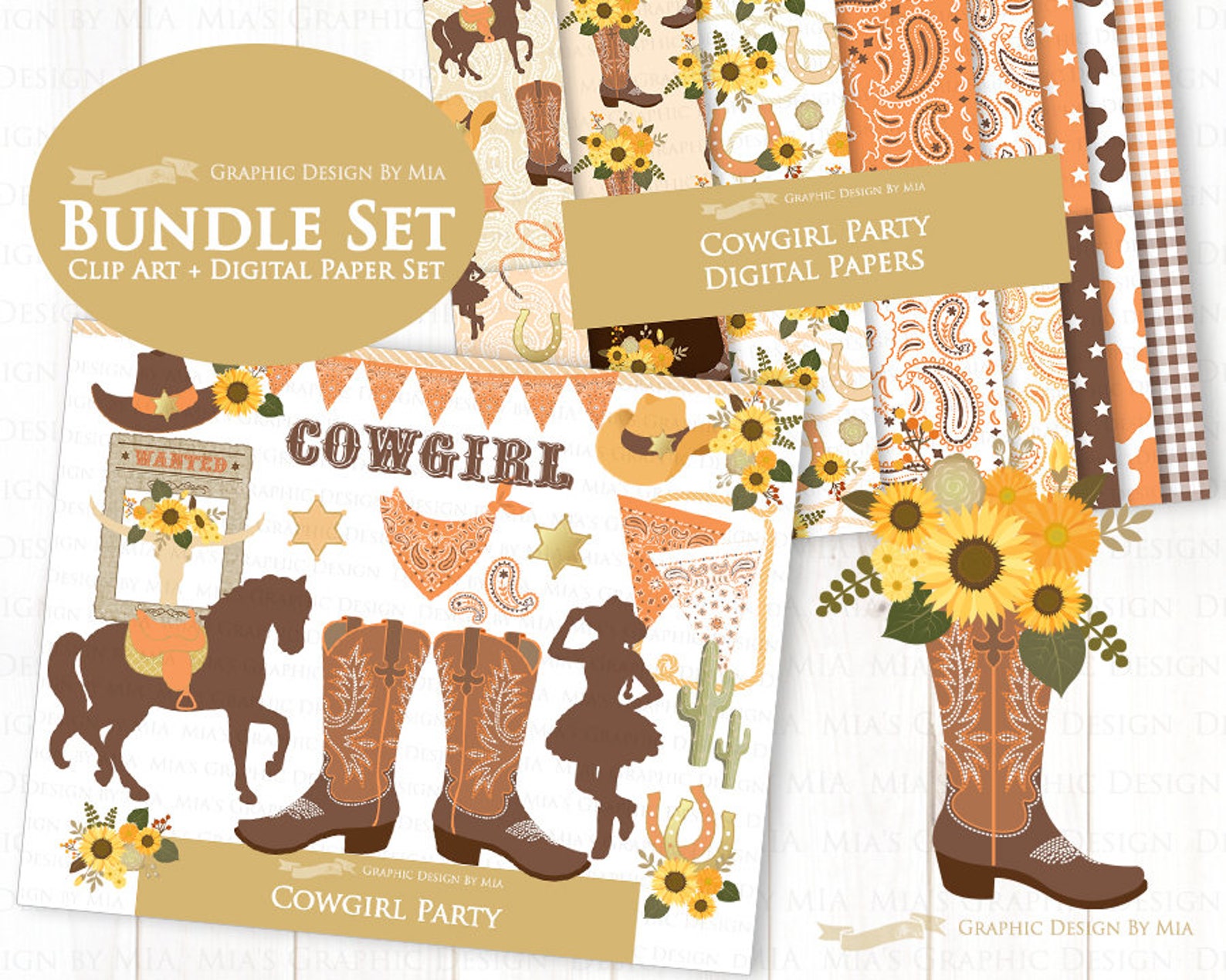 Cowgirl Clipart, Cowgirl Digital Paper, Cowgirl Digital, Cowgirl Party ...
