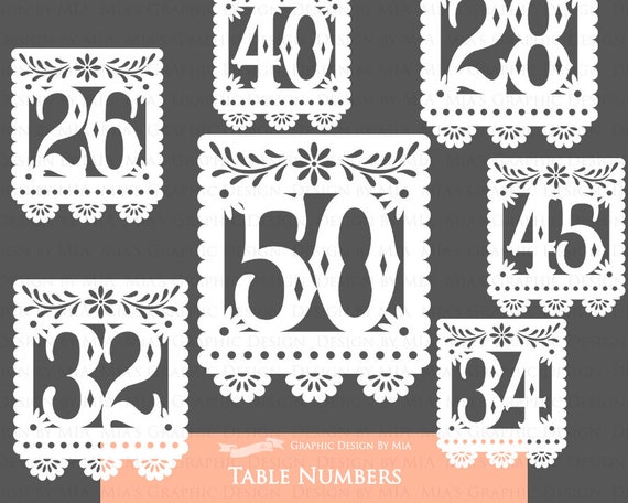 White Table Numbers 26-50, Wedding Table Numbers, Papel Picado, Fiesta ...