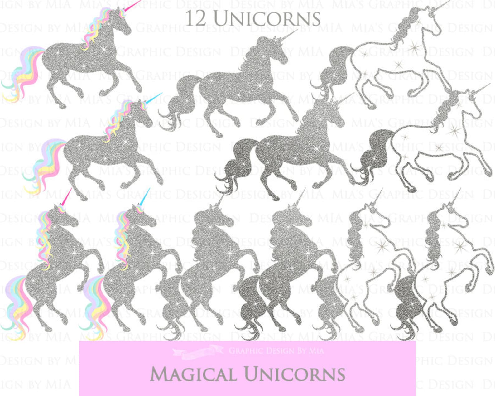 Magical Unicorns Silver Glitter Unicorns Einhorn Unicorn | Etsy