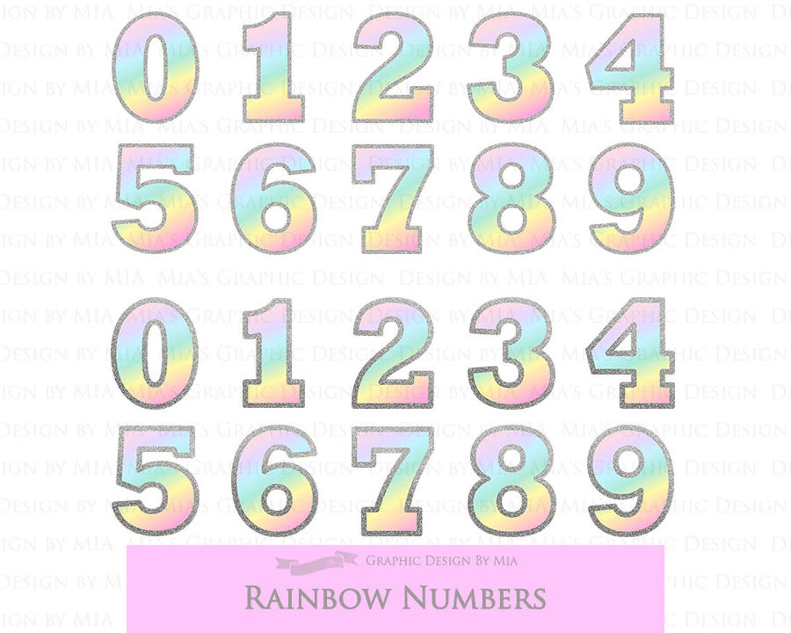 Rainbow Numbers Silver Glitter Numbers Number Clip Art - Etsy
