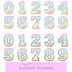 Rainbow Numbers, Silver Glitter Numbers, Number Clip Art - Instant ...