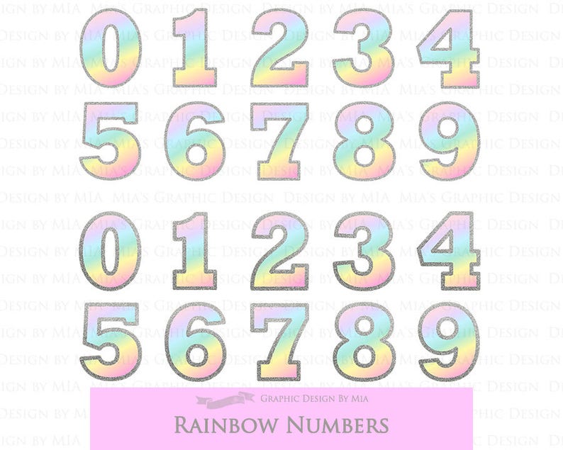 Rainbow Numbers, Silver Glitter Numbers, Number Clip Art - Instant ...