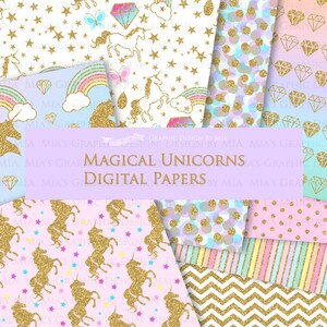 Magical Unicorns, Gold Glitter Unicorns, Einhorn, Unicorn Digital ...