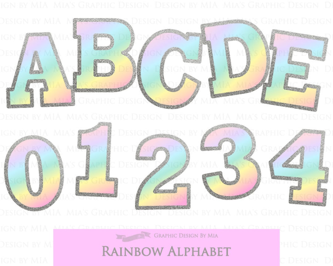 Rainbow Alphabet & Numbers, Silver Glitter Gradient Letters, Capital ...