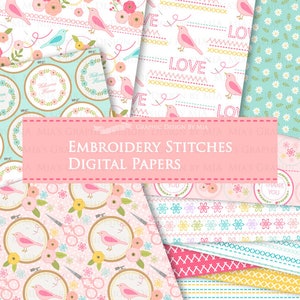 Sewing, Embroidery, Cross Stitches, Embroidery Stitches Digital Paper ...