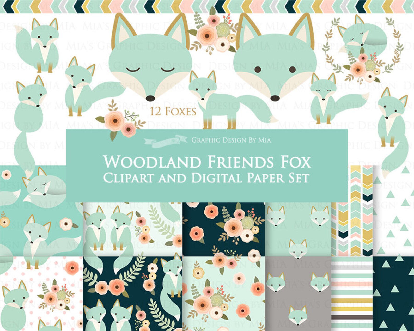 Fox Clipart Mint Fox Woodland Friends Fox Digital Fox Clip - Etsy