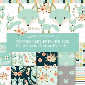 Fox Clipart, Mint Fox, Woodland Friends, Fox Digital, Fox Clip Art ...