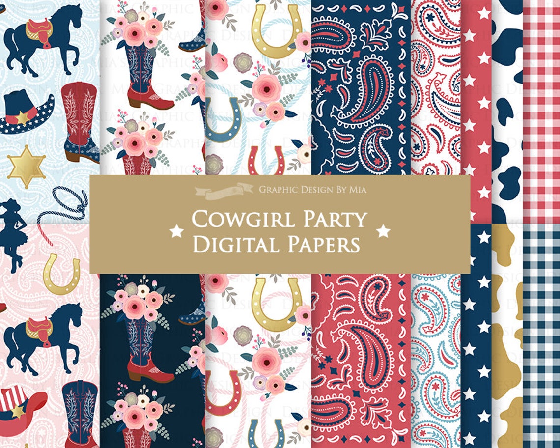Cowgirl Clipart, Cowgirl Digital Paper, Cowgirl Party, Cowgirl Boots ...