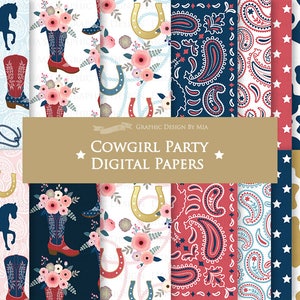 Cowgirl Clipart, Cowgirl Digital Paper, Cowgirl Party, Cowgirl Boots ...