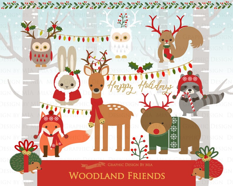 Woodland Friends, Happy Holidays, Christmas, Winter Woodland, Animal ...