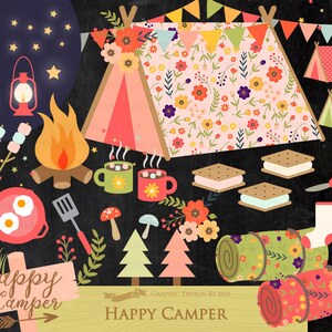 Camping Clipart, Happy Camper, Camping, Red & Green Clip Art - Instant ...
