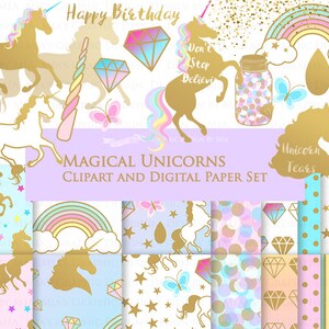 Magical Unicorns, Flat Gold Unicorns, Einhorn, Unicorn Digital, Unicorn ...