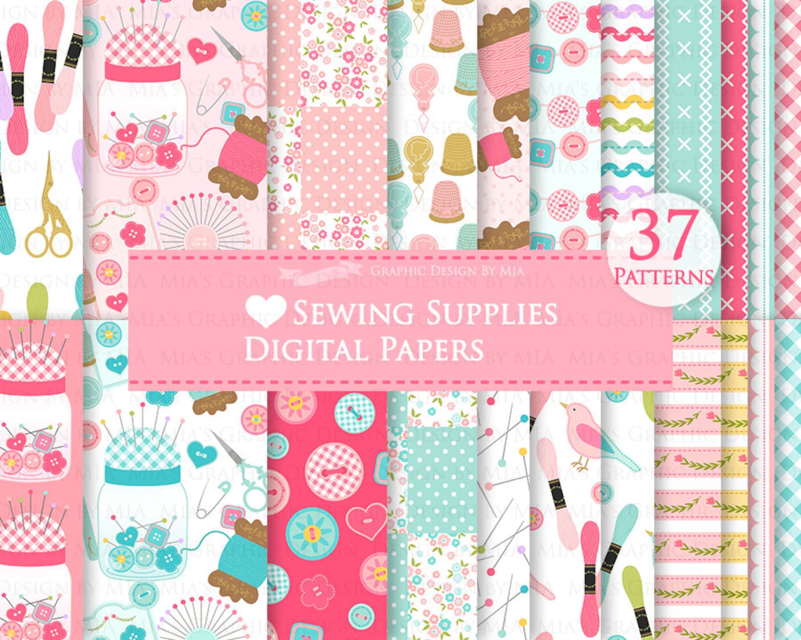 Sewing, Love Sewing Supplies, Sewing Notions, Sewing Digital Paper Pack ...