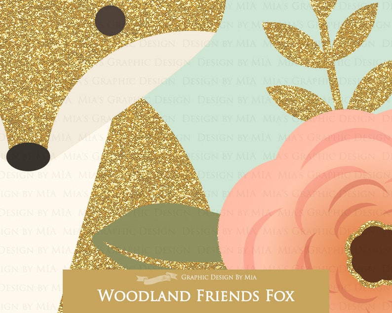 Fox Clipart, Glitter Gold Fox, Woodland Friends, Fox Digital, Fox Clip ...