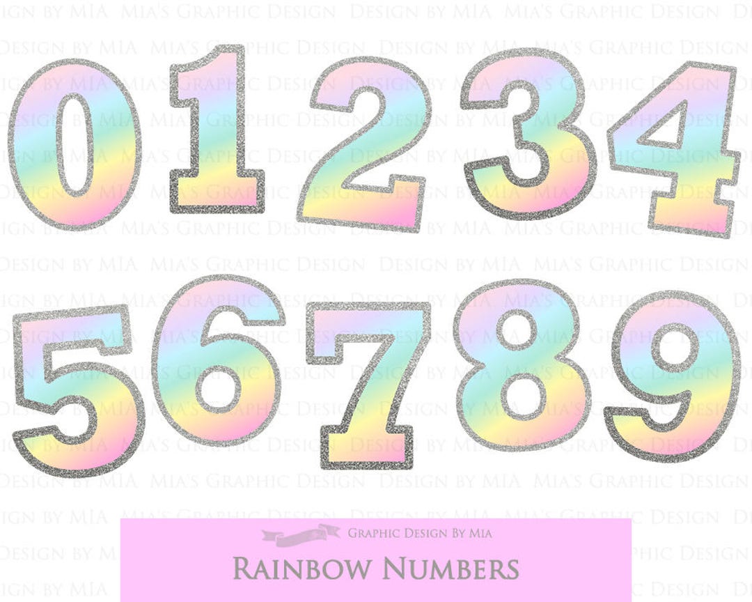 Rainbow Numbers, Silver Glitter Numbers, Number Clip Art - Instant ...