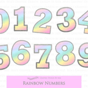 Rainbow Numbers, Silver Glitter Numbers, Number Clip Art - Instant ...
