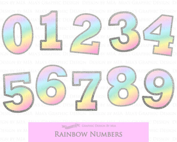 Rainbow Numbers, Silver Glitter Numbers, Number Clip Art - Instant ...
