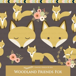 Fox Clipart, Flat Gold Fox, Woodland Friends, Fox Digital, Fox Clip Art ...