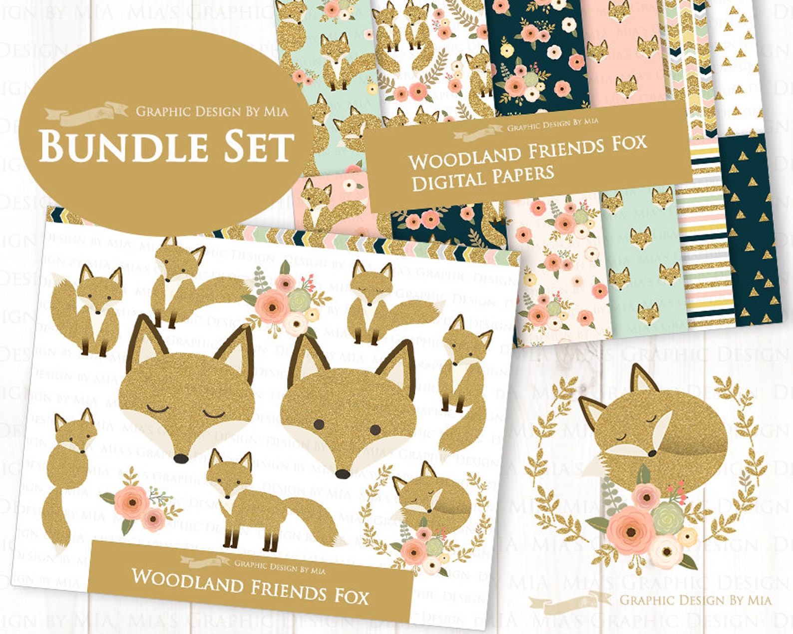Fox Clipart, Glitter Gold Fox, Woodland Friends, Fox Digital, Fox Clip ...